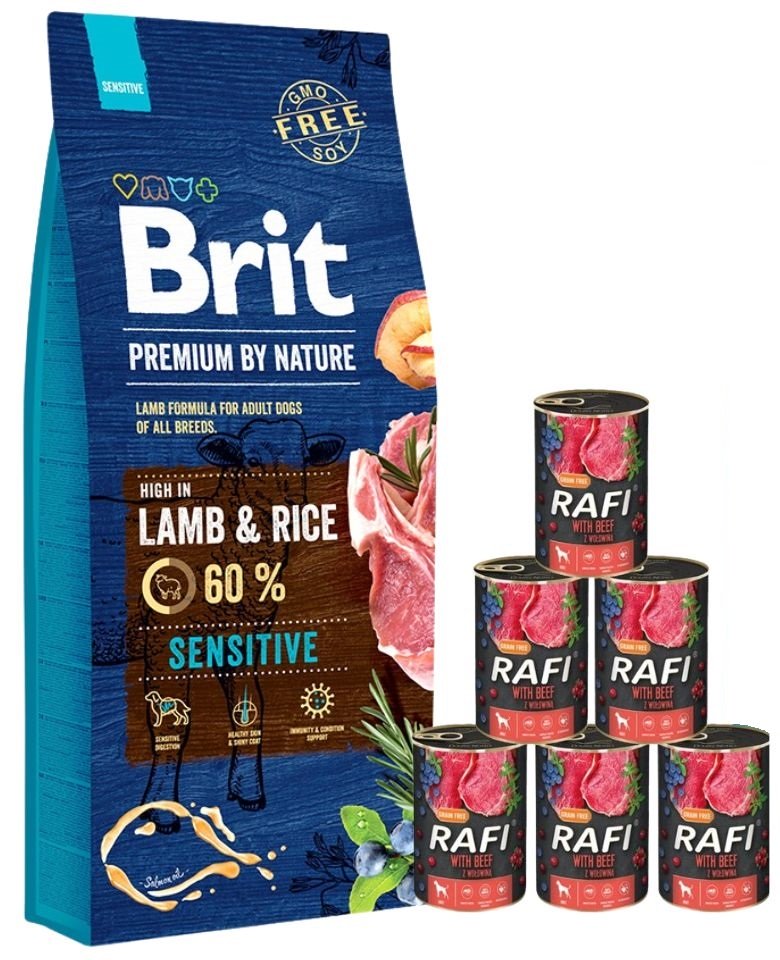BRIT Premium By Nature Sensitive Lamb 15 kg + Beef marhahússal 6x400 g ...